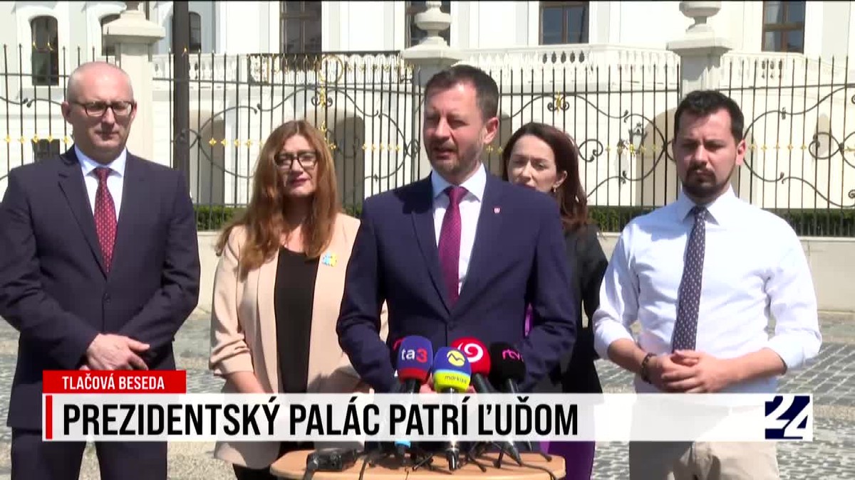 Tlačová beseda Demokratov spred prezidentského paláca